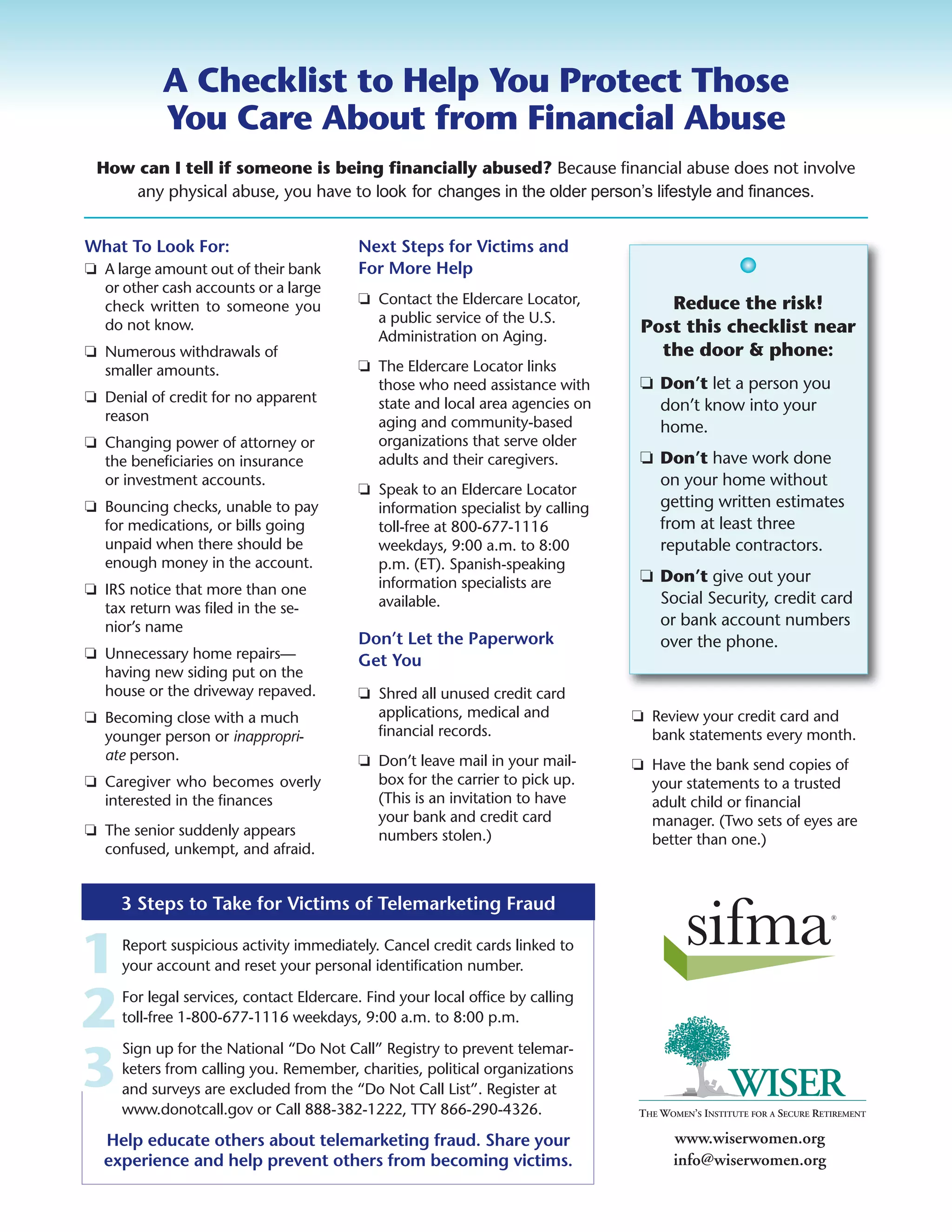 Elder Financial Abuse Checklist | PDF