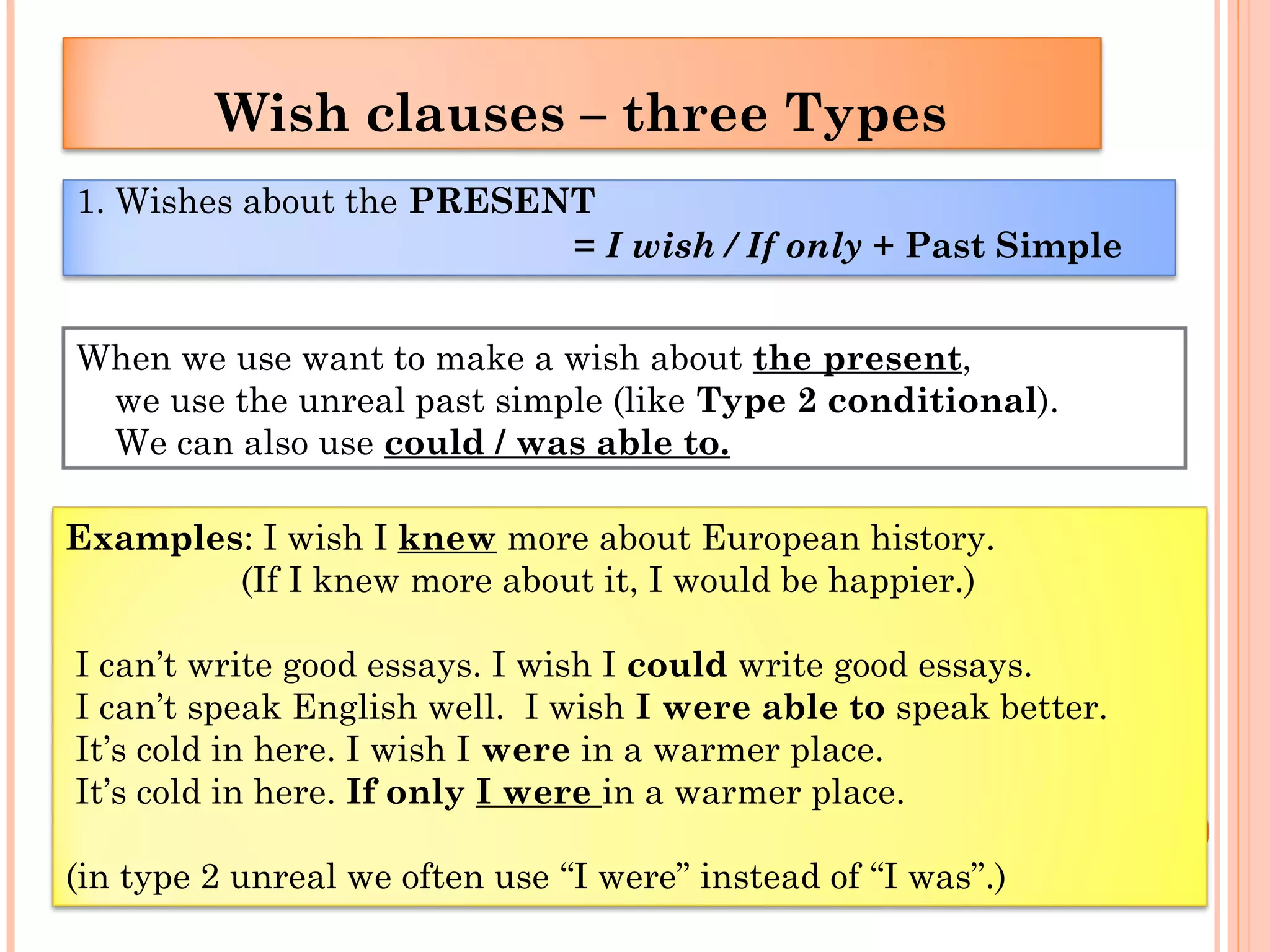 Wish clauses(rules&exercises) | PPT