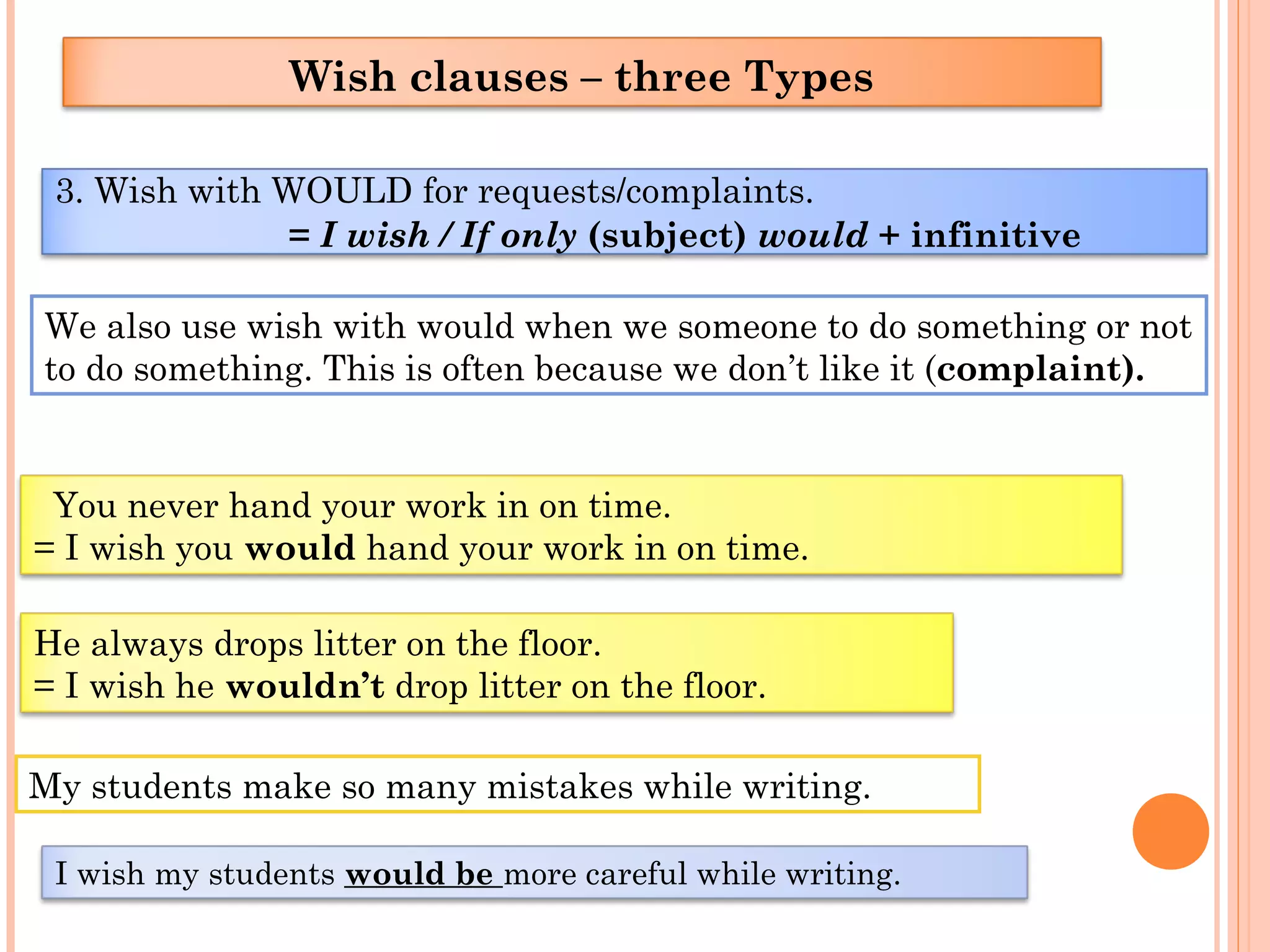 Wish clauses(rules&exercises) | PPT