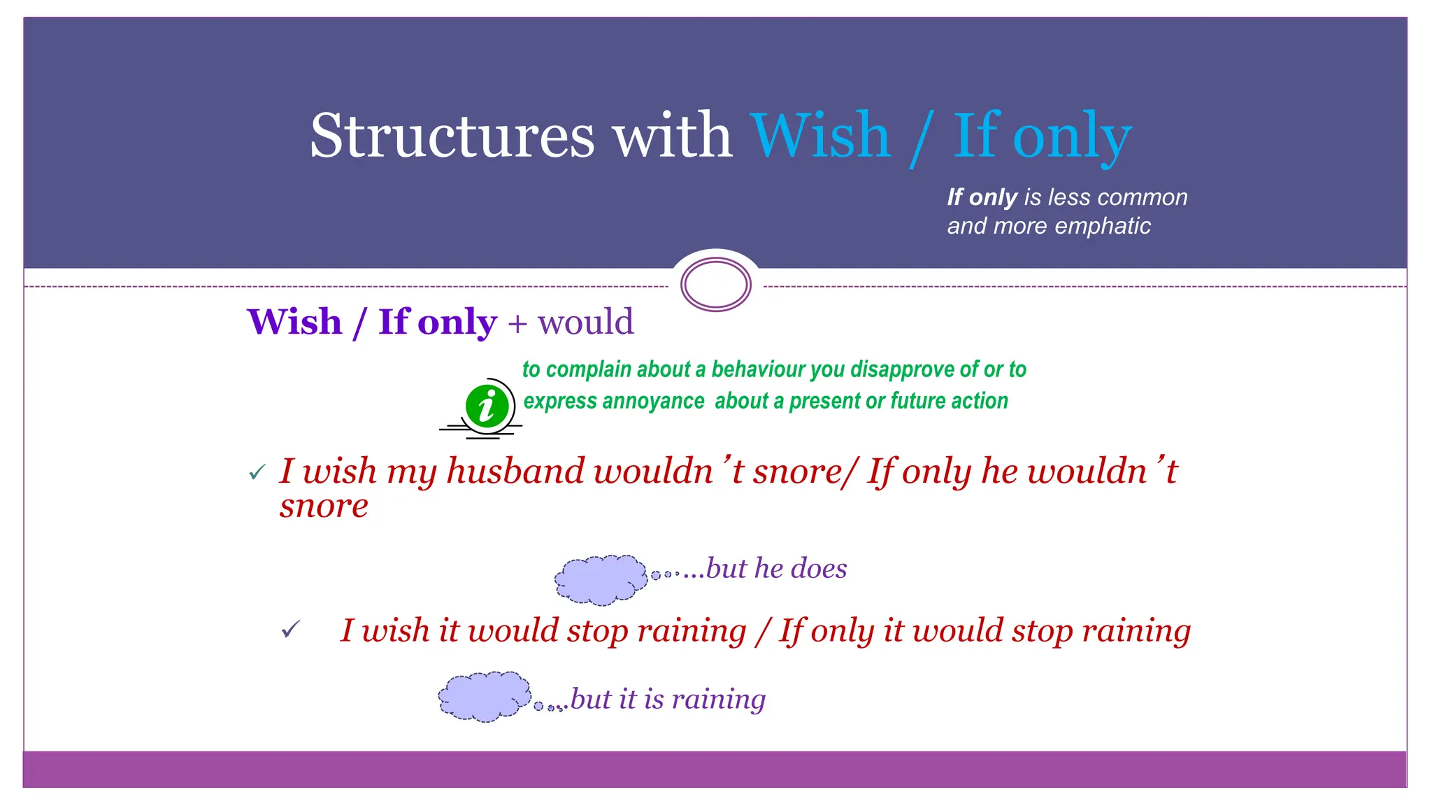 WISH IF ONLY clauses with examples and uses | PPT