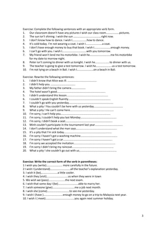 WISH SENTENCE AND EXERCISES | DOCX