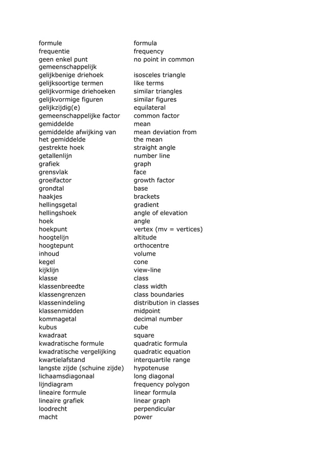 Wiskunde woordenlijst ned eng | PDF