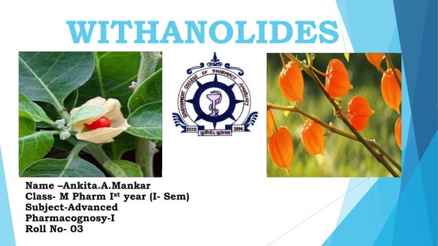 Withanolide | PPTX | Chemistry | Science