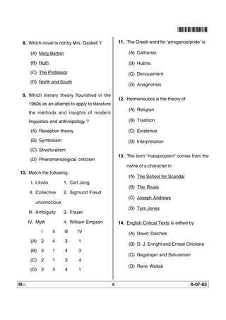 APSET 2012 English Paper III with answers | PDF