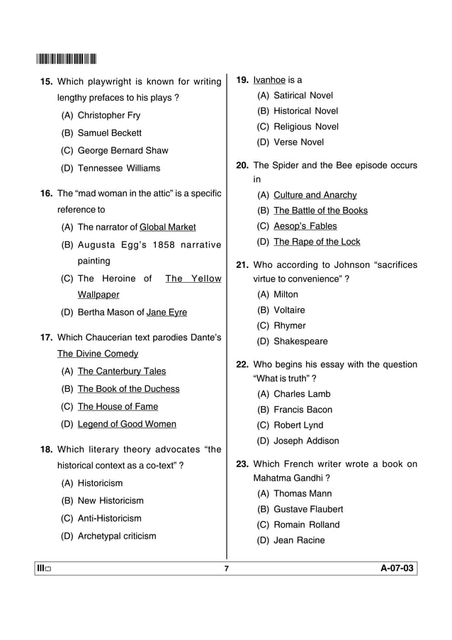 APSET 2012 English Paper III with answers | PDF