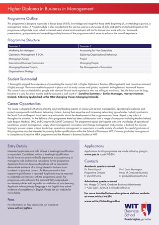 Higher Diploma in Business in Management flyer | PDF