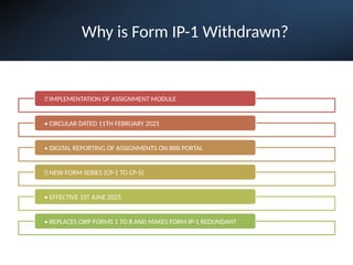 IBBI Circular on withdrawal of Form-IP-1 | PPTX