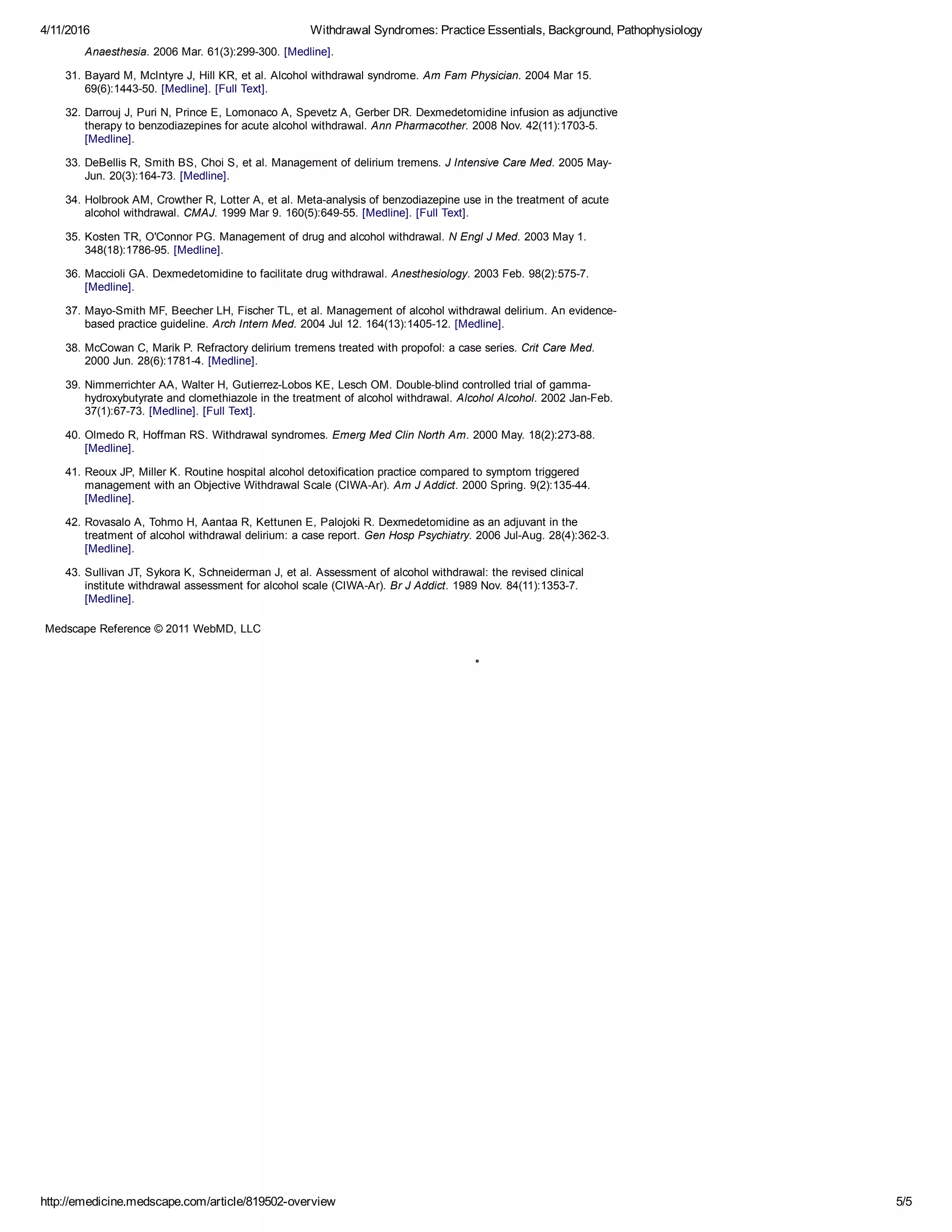 Withdrawal syndromes practice essentials, background, pathophysiology | PDF