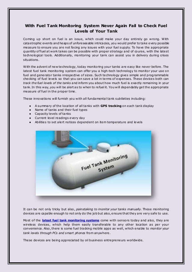 With Fuel Tank Monitoring System Never Again Fail to Check Fuel Levels ...