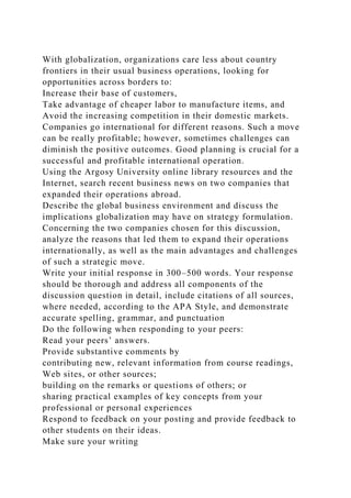 With globalization, organizations care less about country frontiers .docx