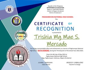 Certification of Students that have honors | DOCX