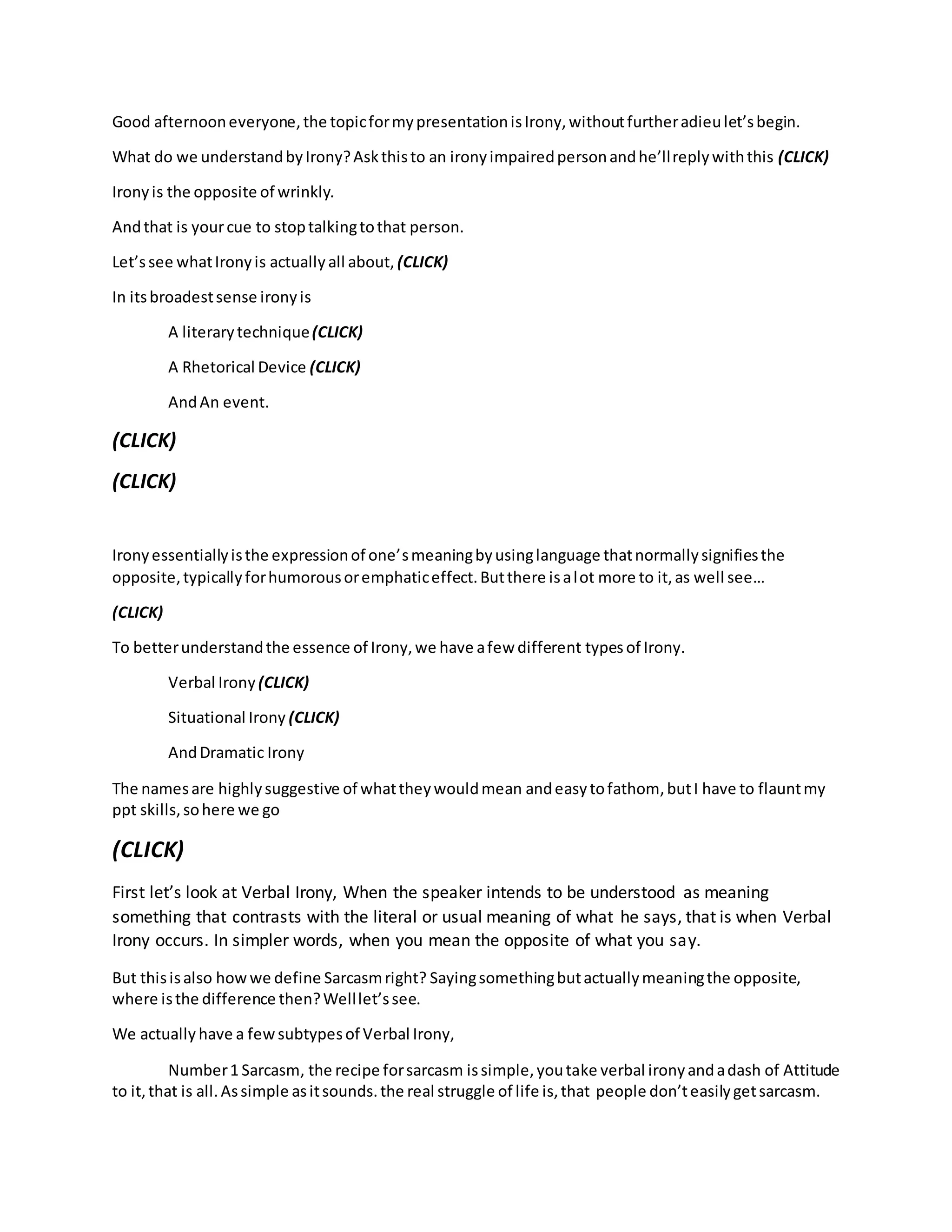 The Speaking material for the Irony ppt | DOCX