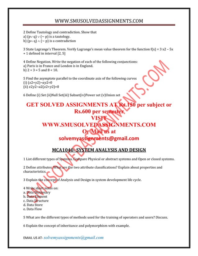 SMU MCA Sem 1 Winter 2014 Assignments | PDF