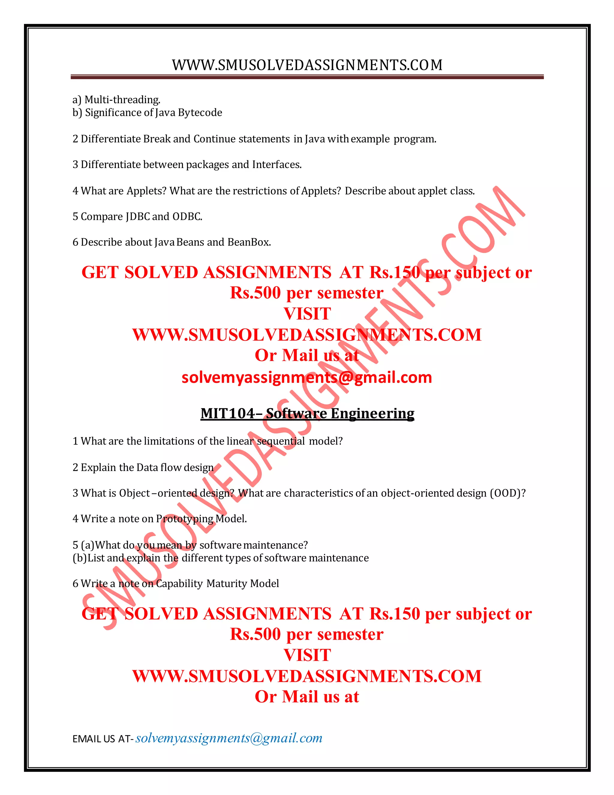 SMU MSCIT Sem 1 Winter 2014 Assignments | DOCX