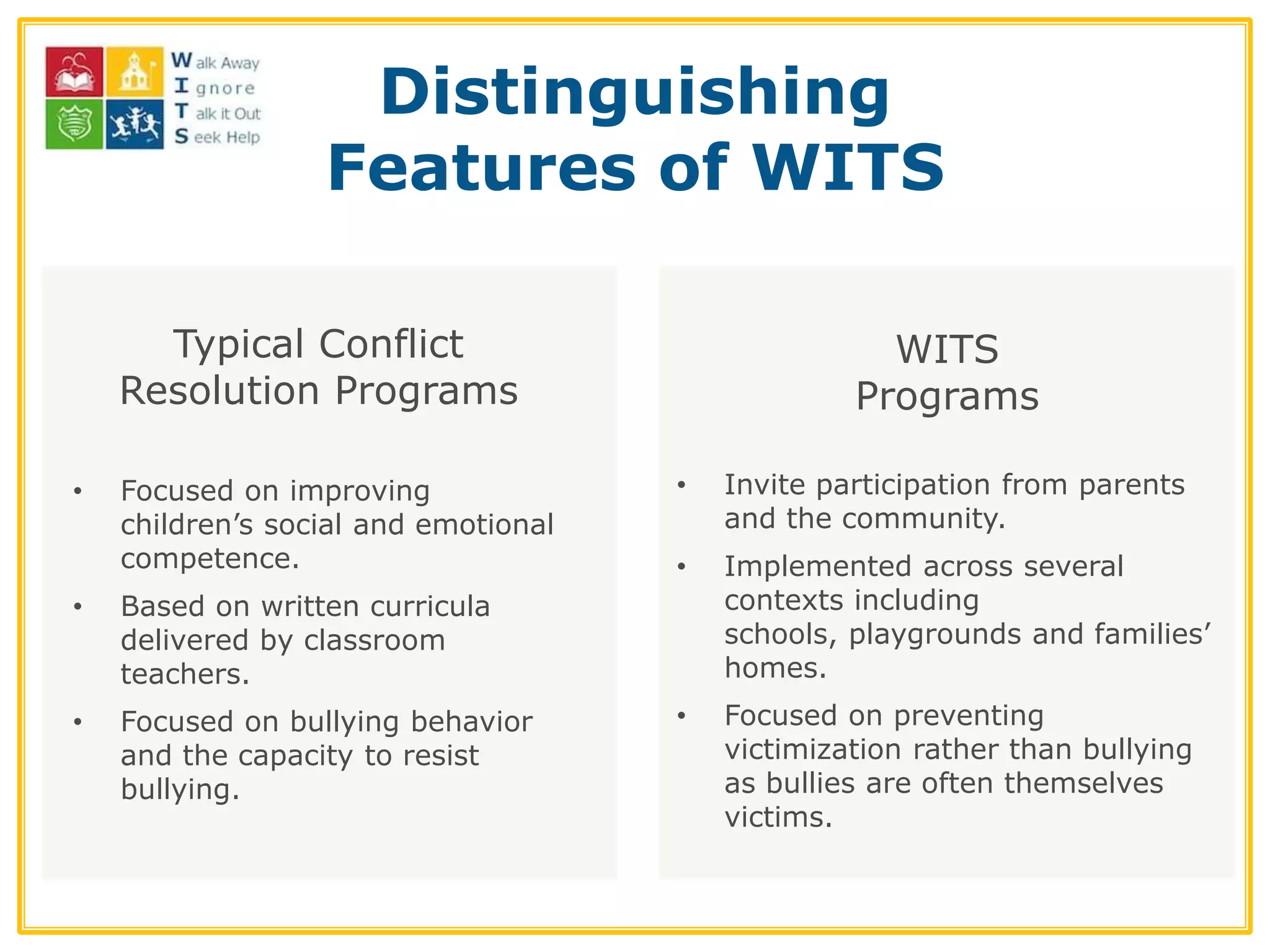 The WITS Program: How is WITS different? What does the research indicate? | PPT