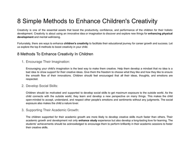 8 Simple Methods to Enhance Children's Creativity | PPT