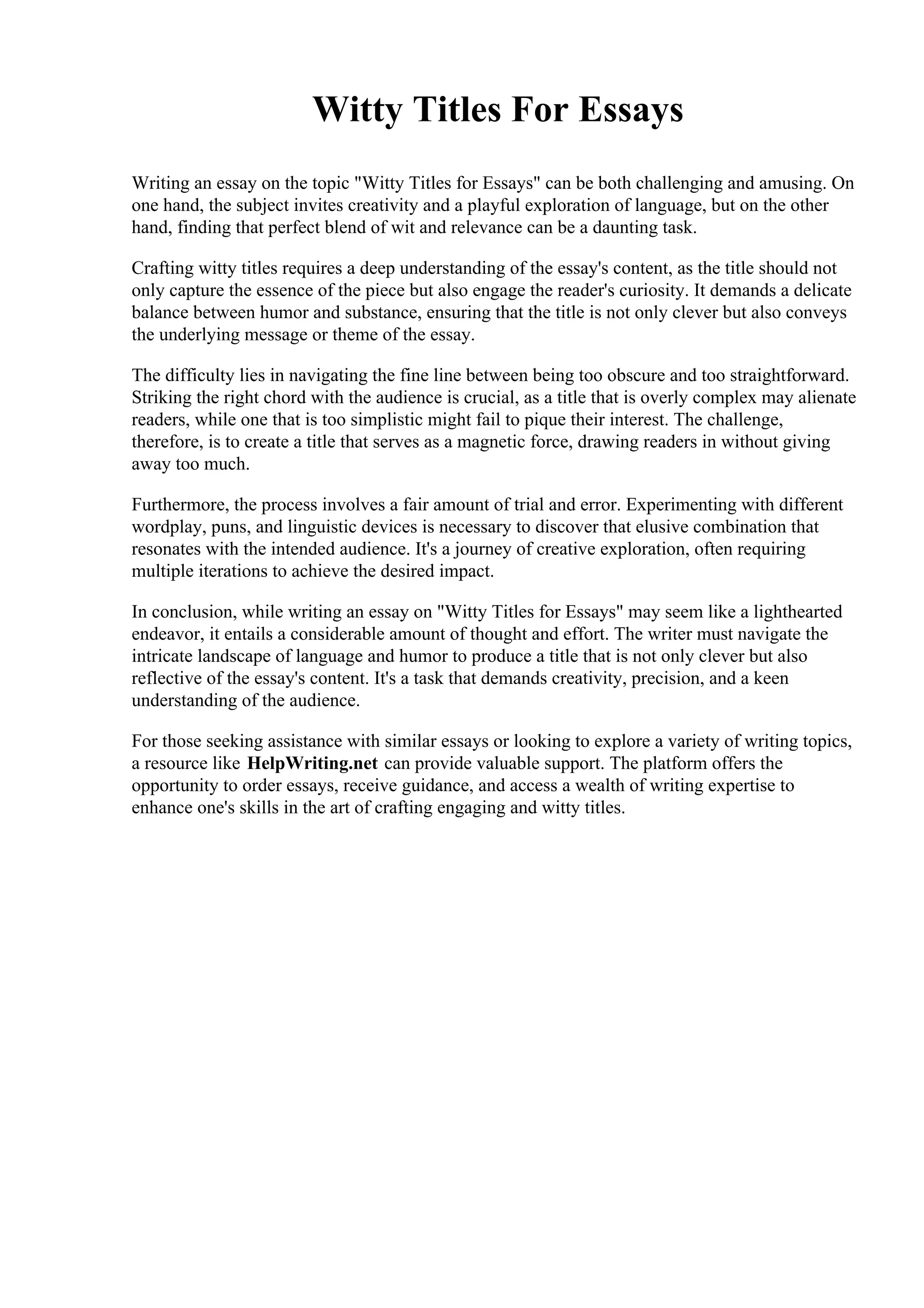 Witty Titles For Essays pdf Witty Titles For Essays pdf