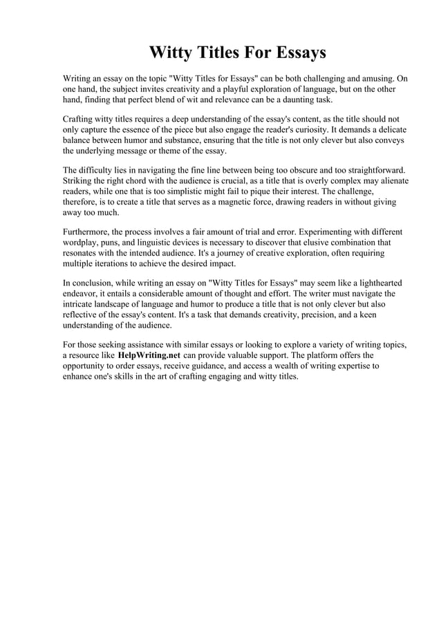 Witty Titles For Essays | PDF