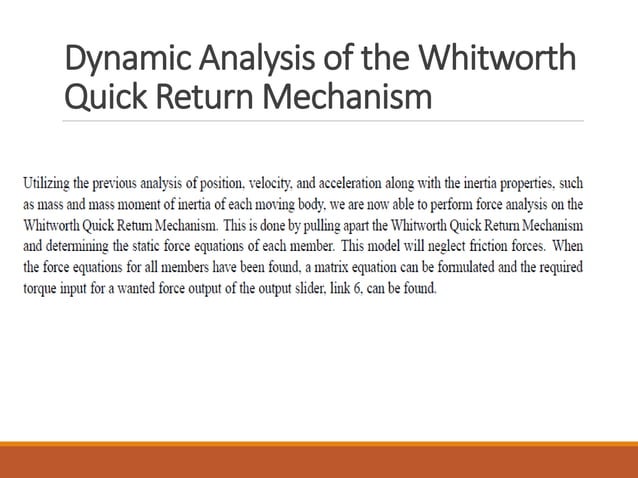 Whitworth Quick Return Mechanism | PPTX | Robotics | Technology & Computing