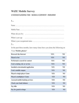 WiZE Content Survey | PDF