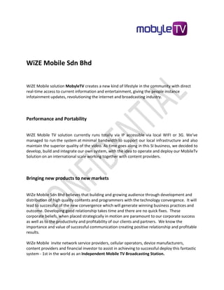 WiZE Mobile Company Profile | PDF