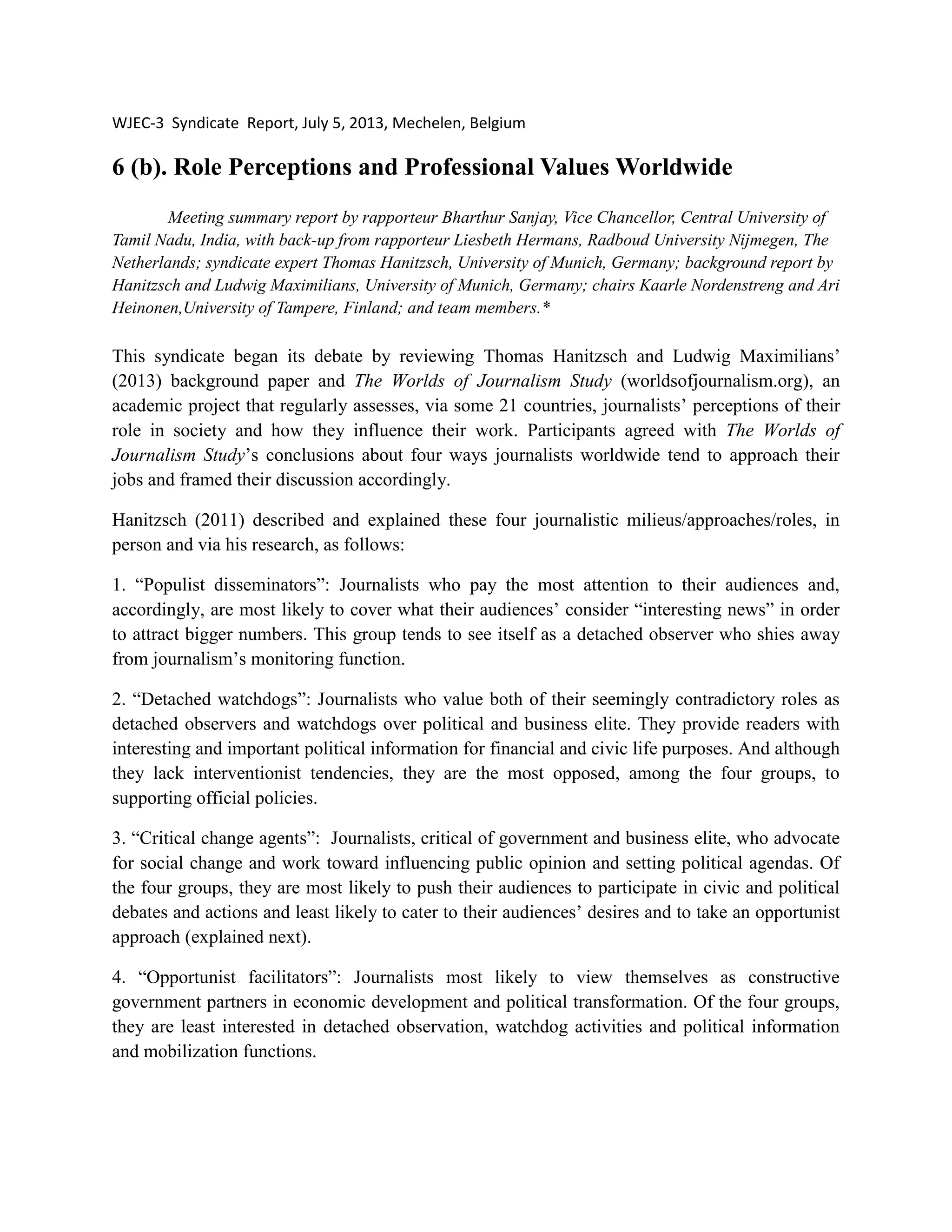 Wjec 3, 6b, role perceptions and professional values worldwide | PDF