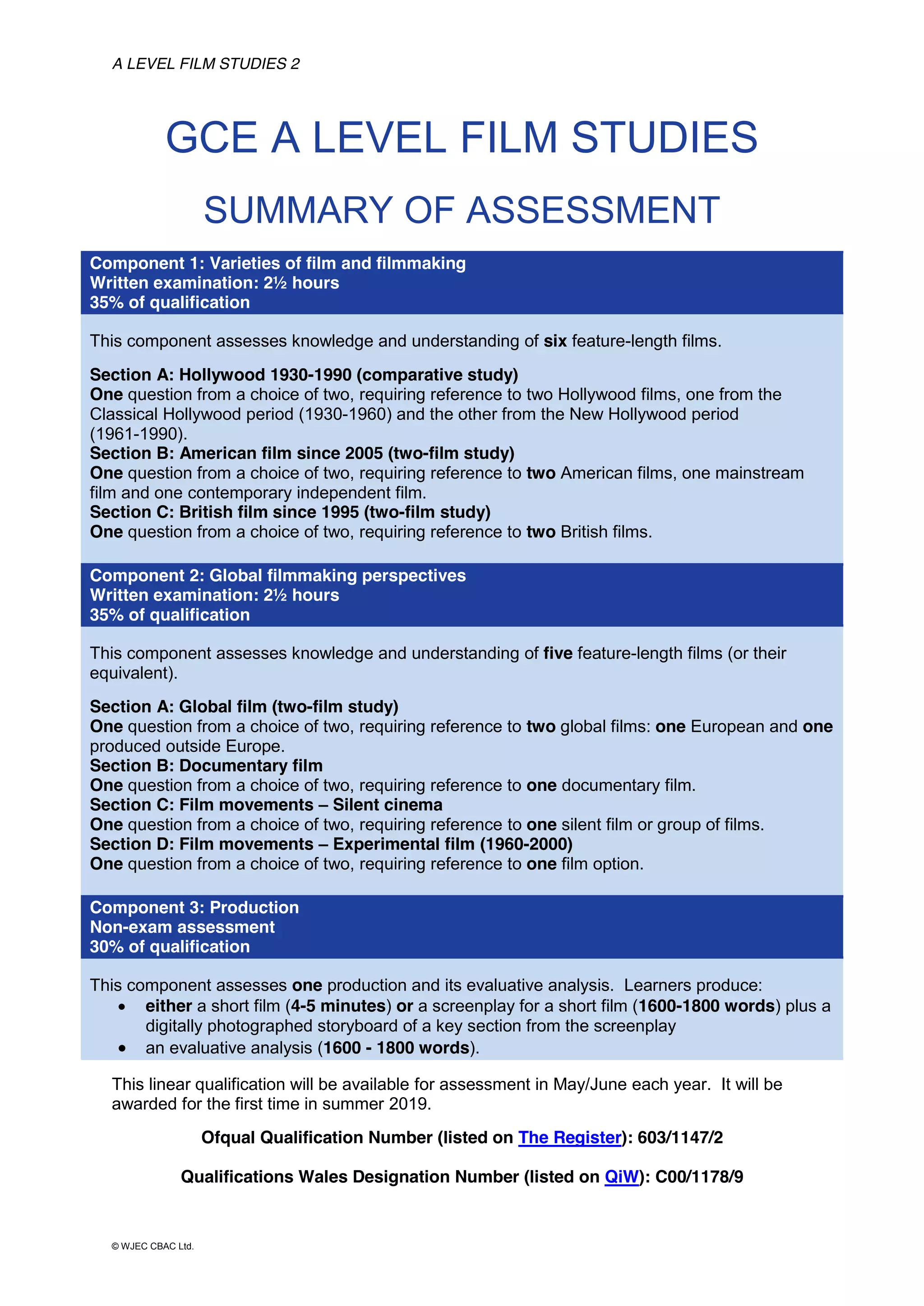 Wjec eduqas-a-level-film-studies-specification | PDF