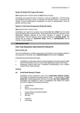 WJEC Film Studies - FM3 Specification | PDF