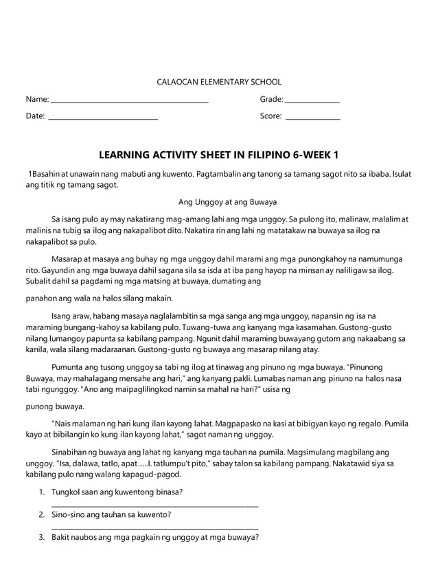 Activity Sheets Q1-W1 | PDF