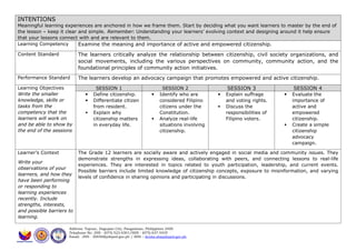 citizenship and civic engagement week 1. ILAW LESSON PLAN | DOCX