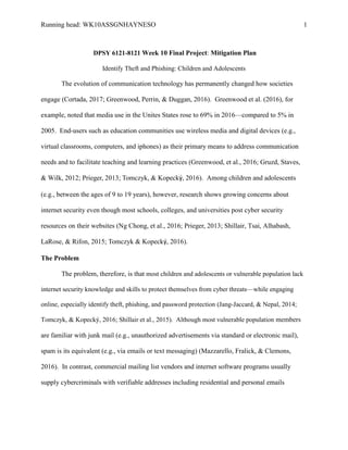 DPSY 6121-8121 Week 10 Final Project: Mitigation Plan | PDF | Internet Safety | Parenting
