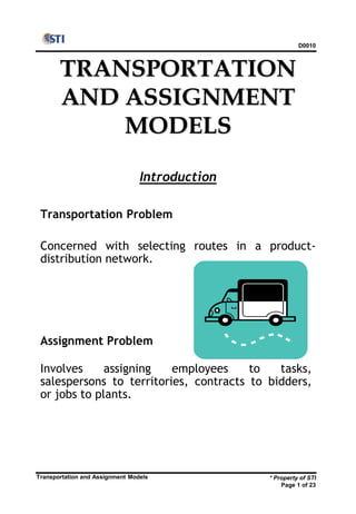 transportation and assignment models | PDF