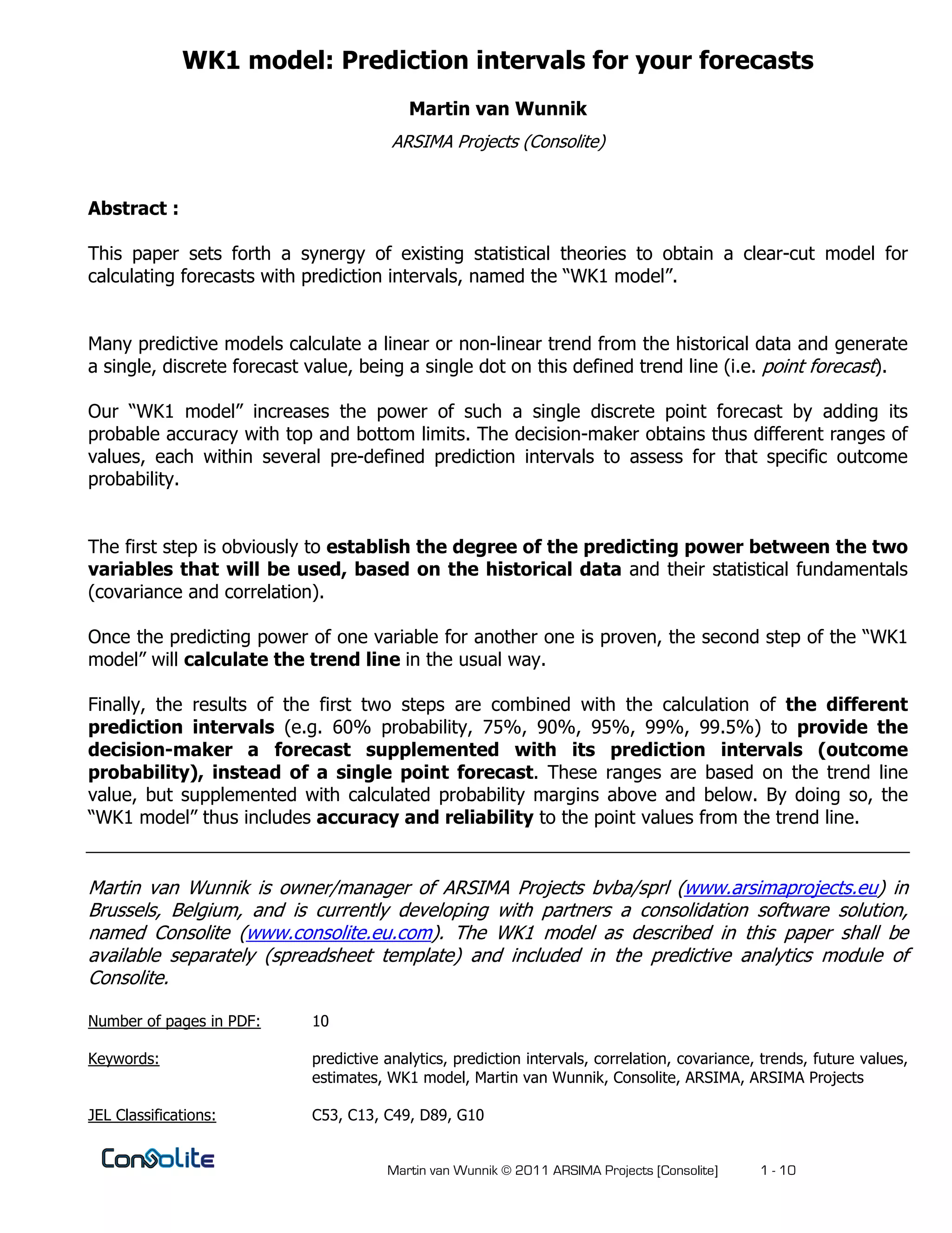 Prediction intervals for your forecasts (WK1 model) | PDF