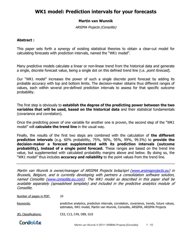Prediction intervals for your forecasts (WK1 model) | PDF