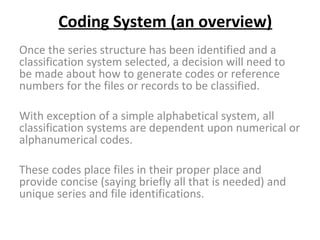 imr504 classification and filing system week 3 | PPT