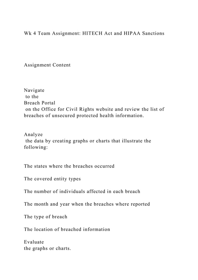 Wk 4 Team Assignment HITECH Act and HIPAA Sanctions .docx | Healthcare Industry | Industries