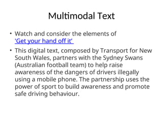 Wk 7 Understanding visual literacy, multimodality and multimodal texts.ppt