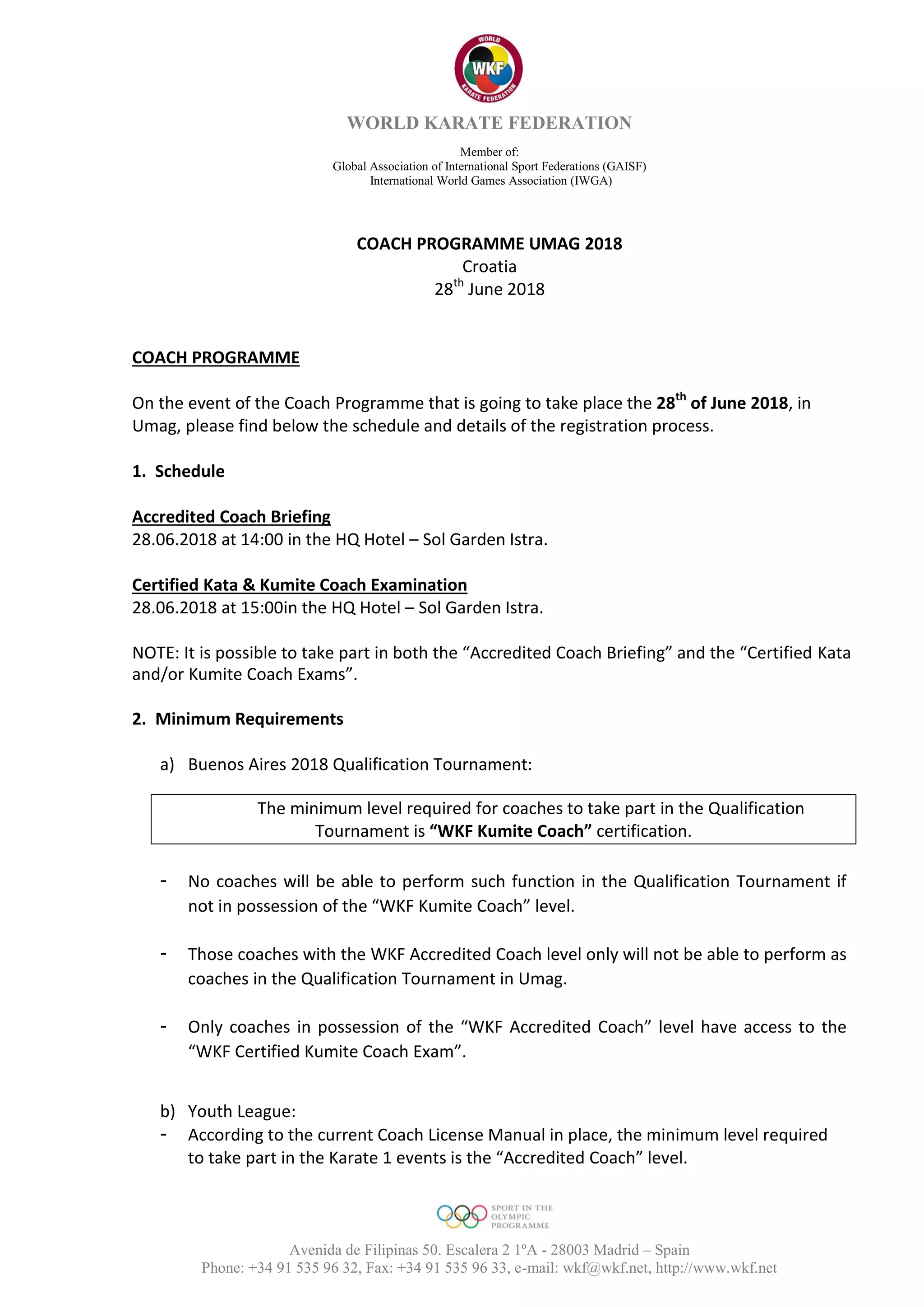 Wkf coach program umag_2018 | PDF