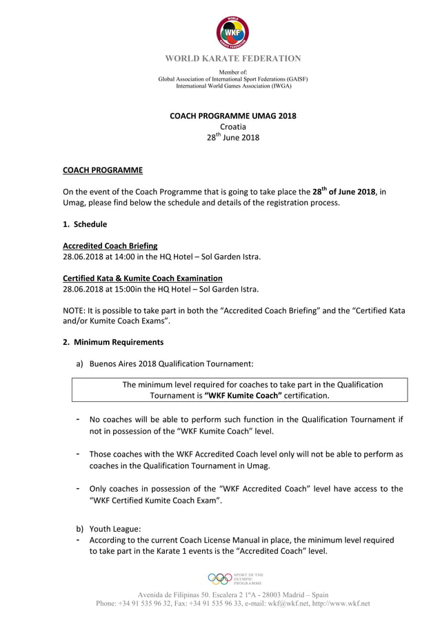 Wkf coach program umag_2018 | PDF