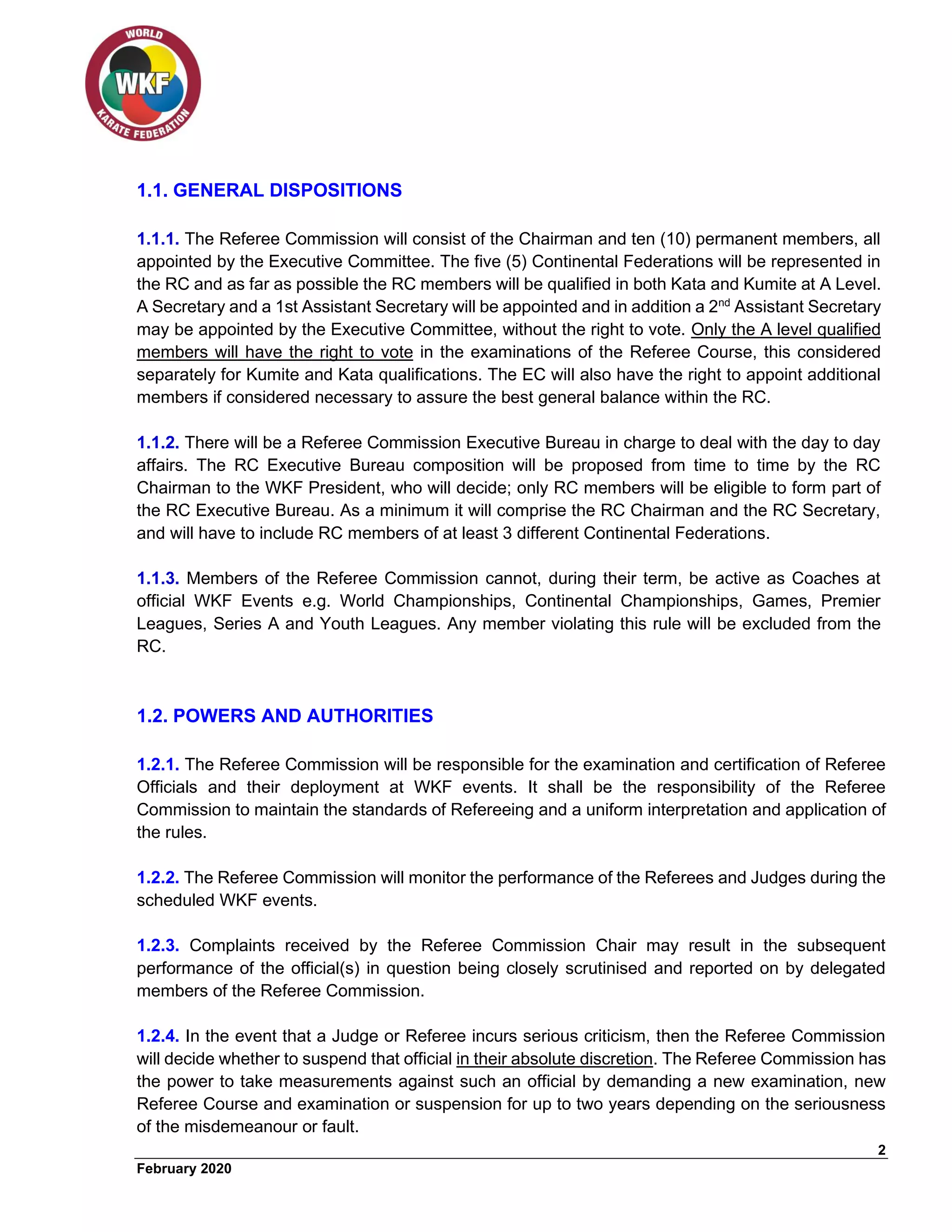 WKF REFEREE COMMISSION WORKING RULES February 2020 | PDF