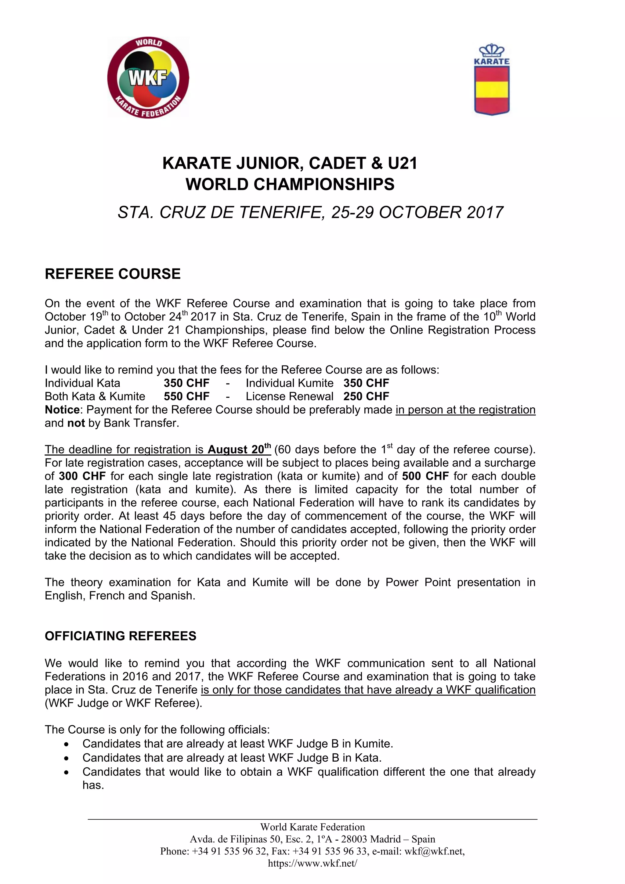 Wkf referee course 2017 tenerife spain | PDF