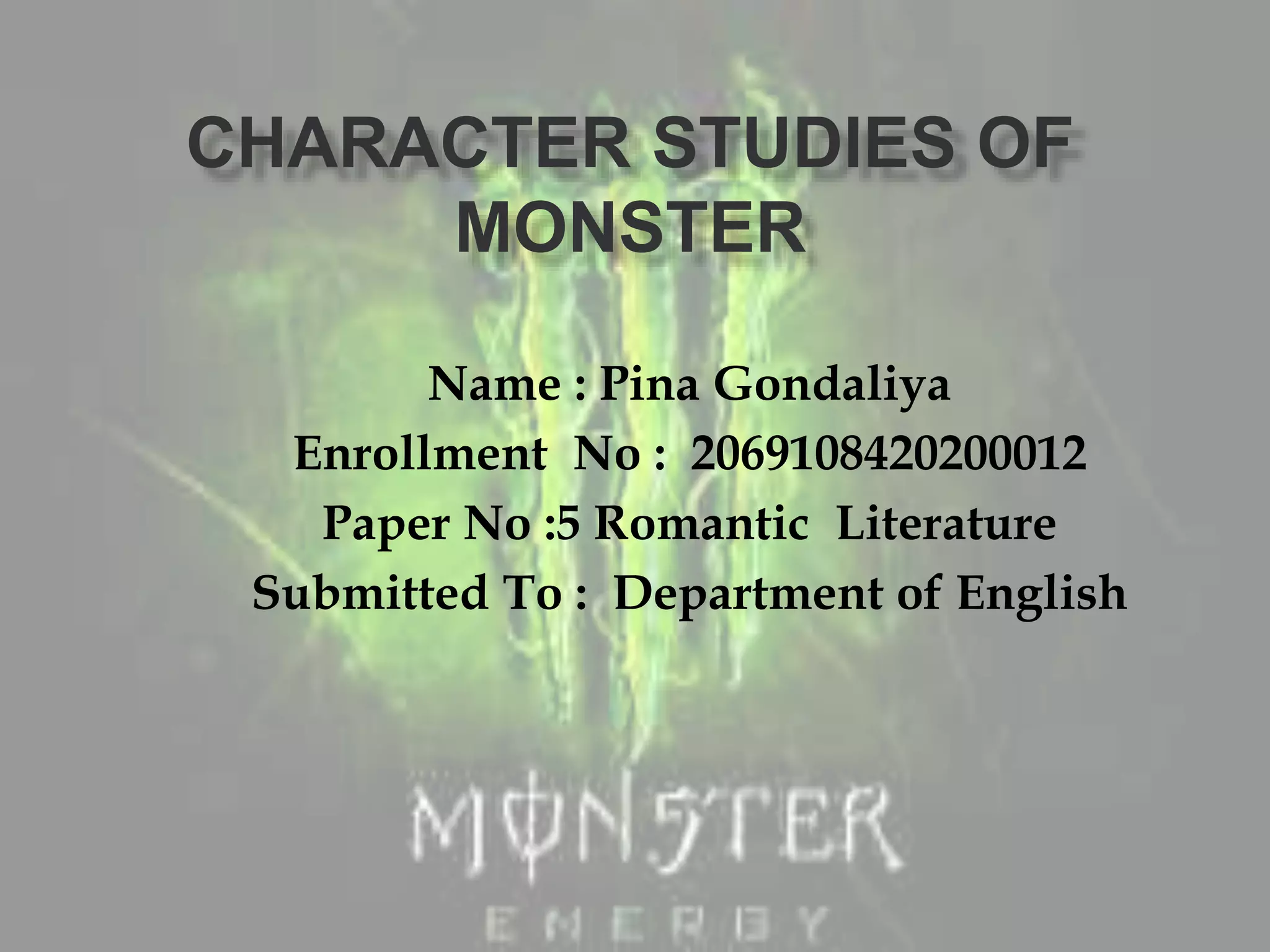 Character Studie of Monster | PPTX