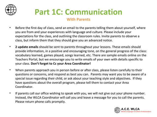 A.C.E. WLCA Teacher Policies | PPT