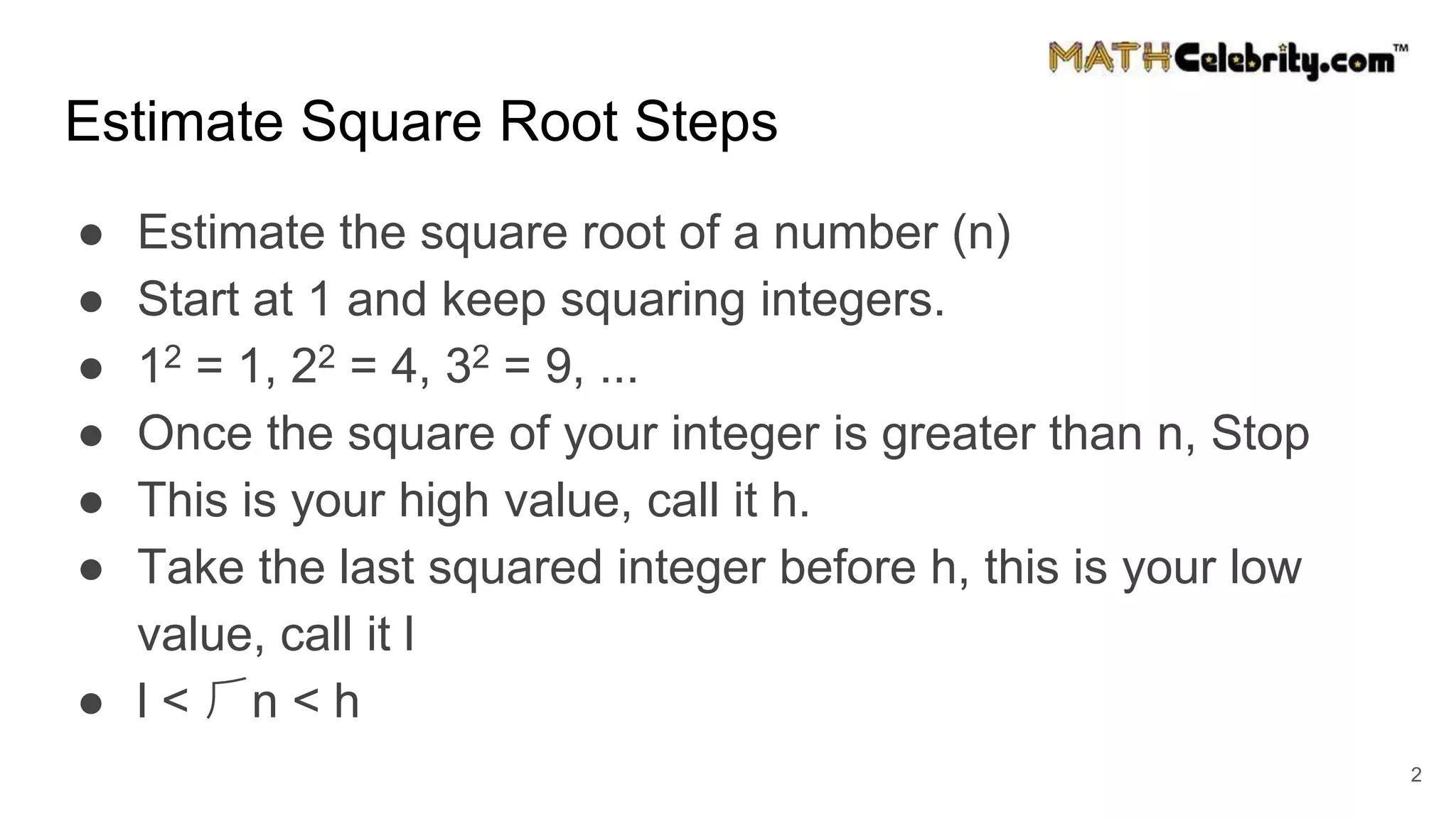 Estimate Square Root Calculator | PPTX