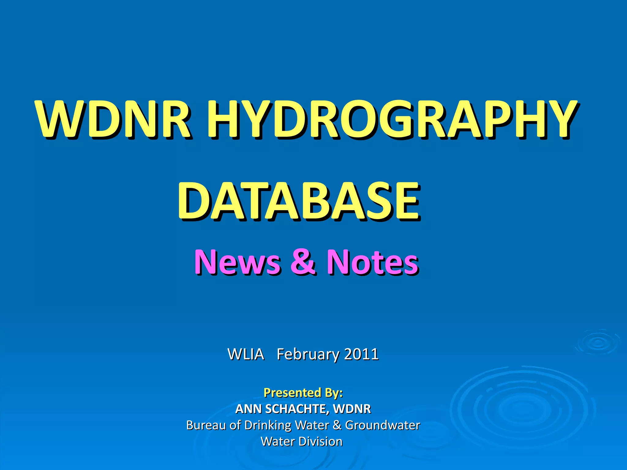 WDNR Hydrography Geodatabase | PPT