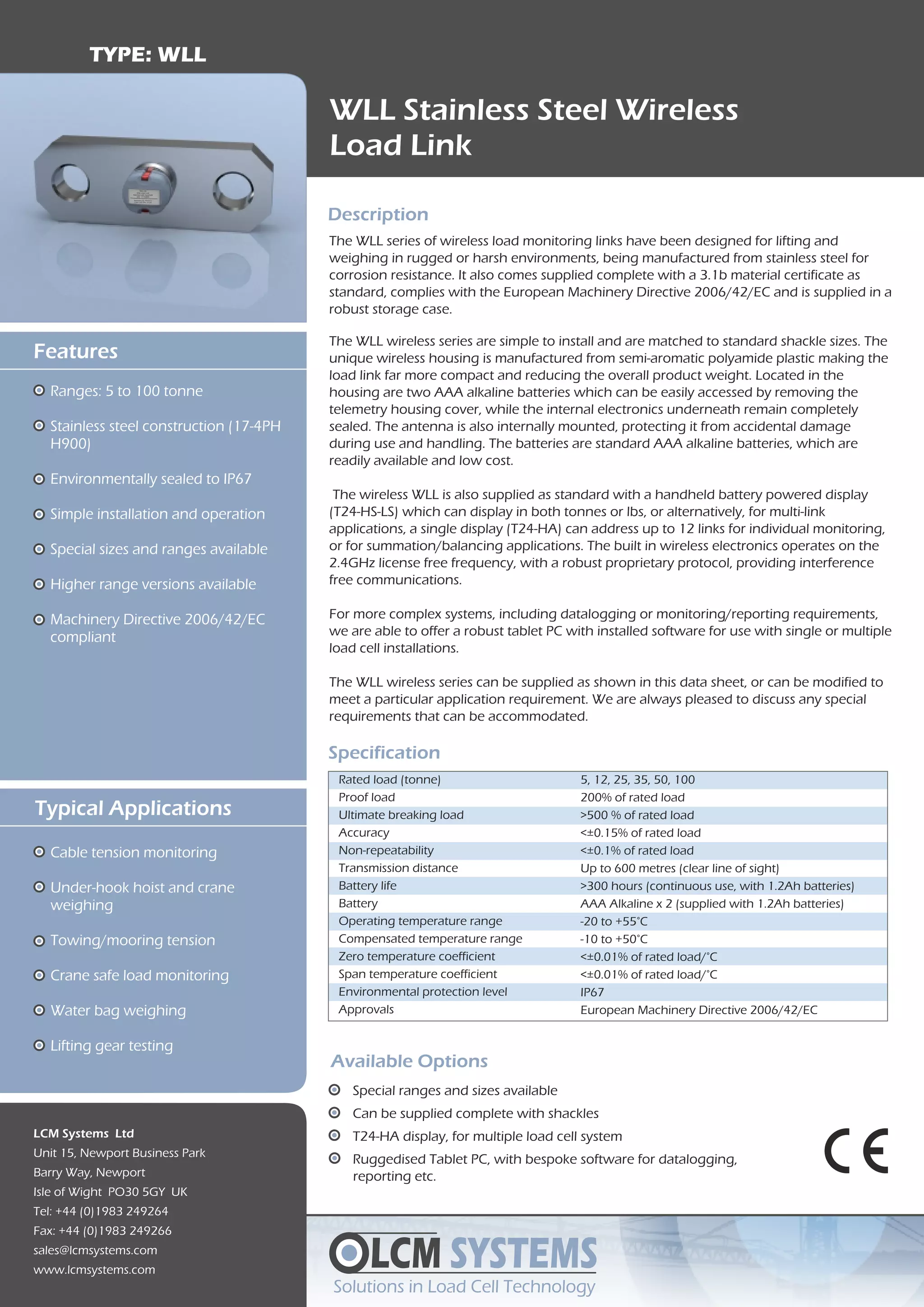 WLL stainless steel telemetry load link (English) | PDF