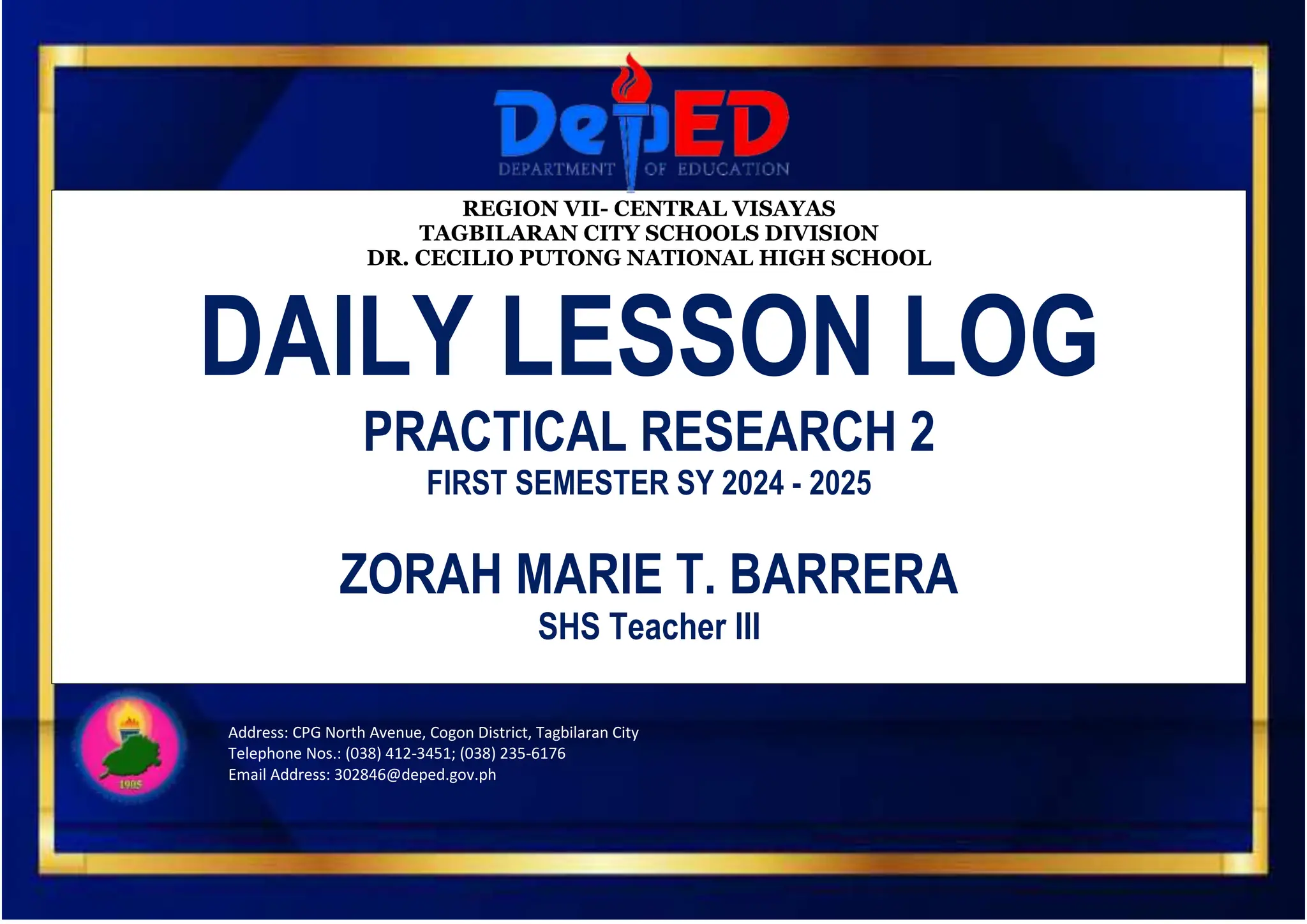 daily lesson log sample cover for teachers | DOCX