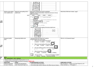 Weekly learning plan in grade 2 in all subjects | DOC