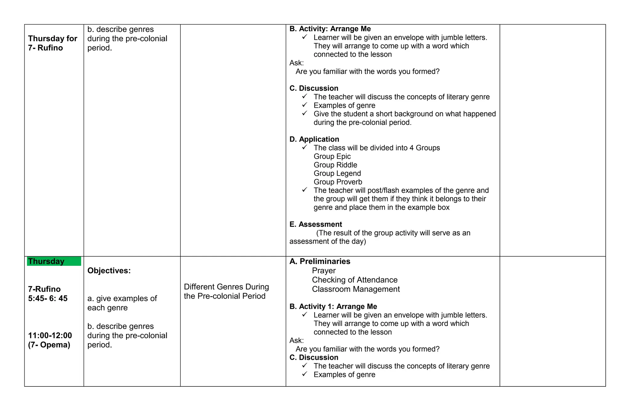 Weekly Learning Plan Sample for Junior High School | DOCX