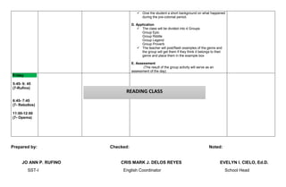 Weekly Learning Plan Sample for Junior High School | DOCX